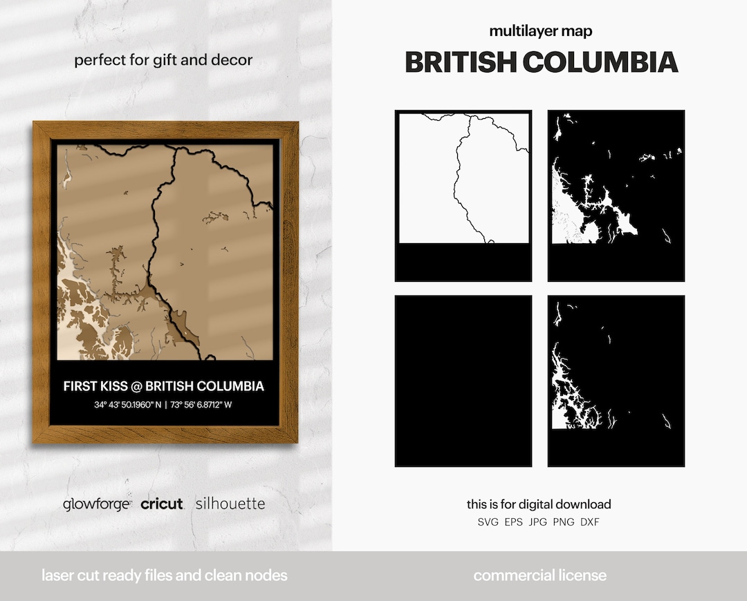 British Columbia Layered City Map: Laser Cut SVG File (digital Download ...