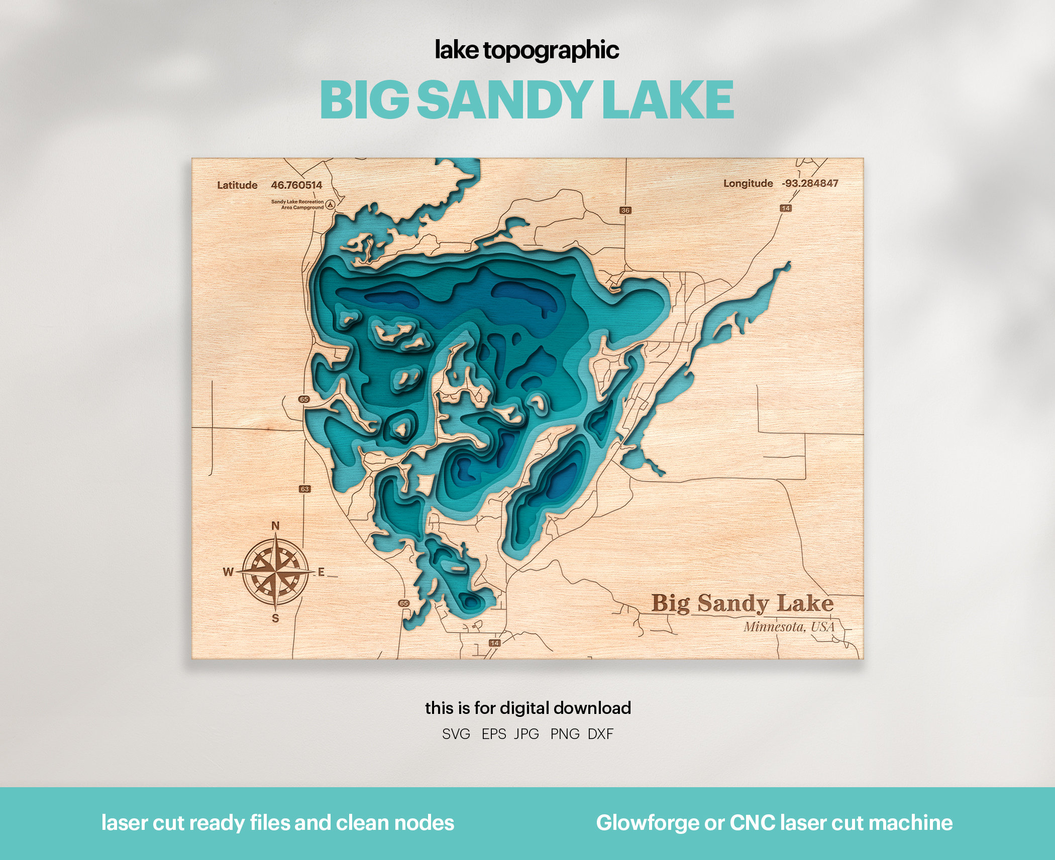 Big Sandy Lake Map SVG: 3D Topographic Wood Decor (digital Download) - Etsy