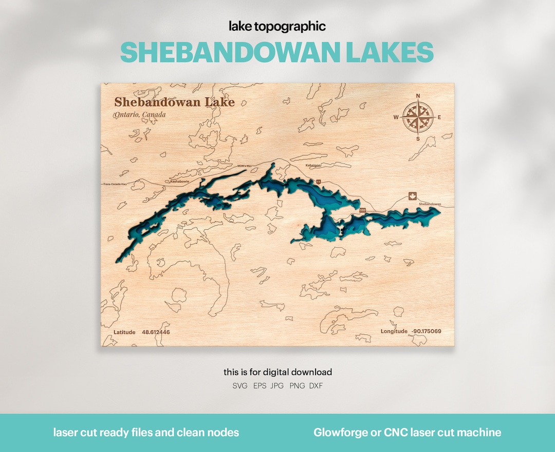 Lake House Decor, Shebandowan Lake Map SVG, Wood Wall Decor Gift ...