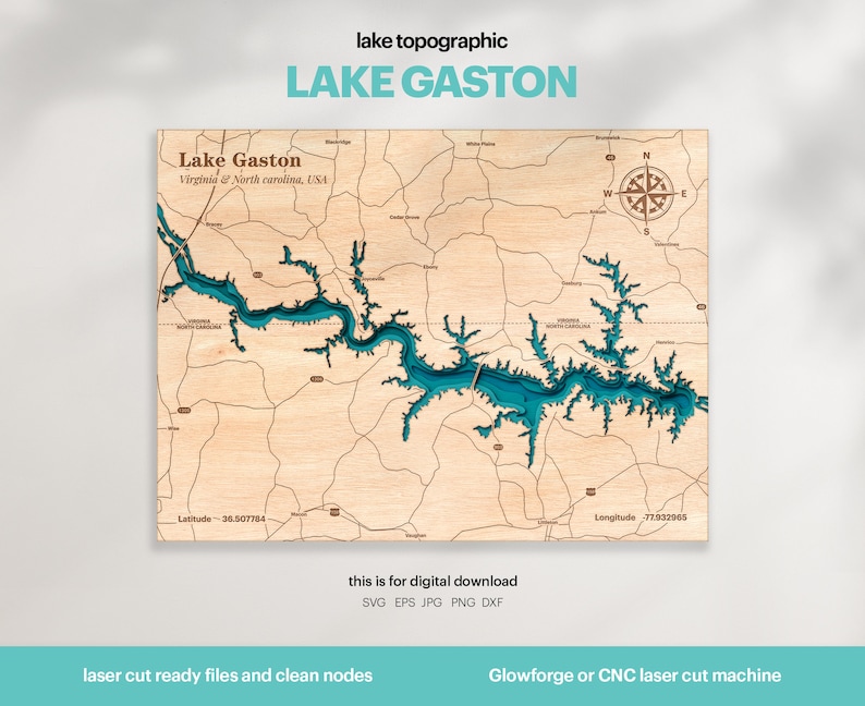 Lake Gaston Topographic Map SVG: 3D Wood Wall Art (digital Download) - Etsy