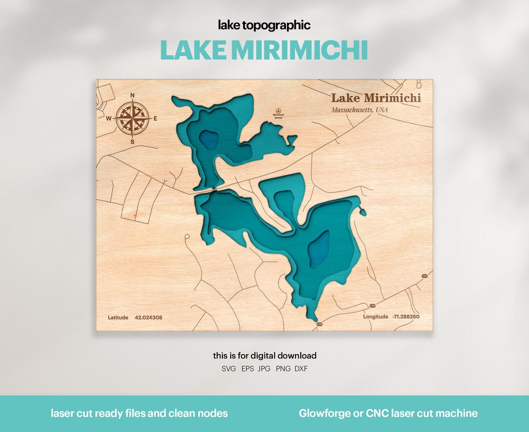 Mirimichi Lake Topographic Map SVG: 3D Wood Wall Art (digital Download ...