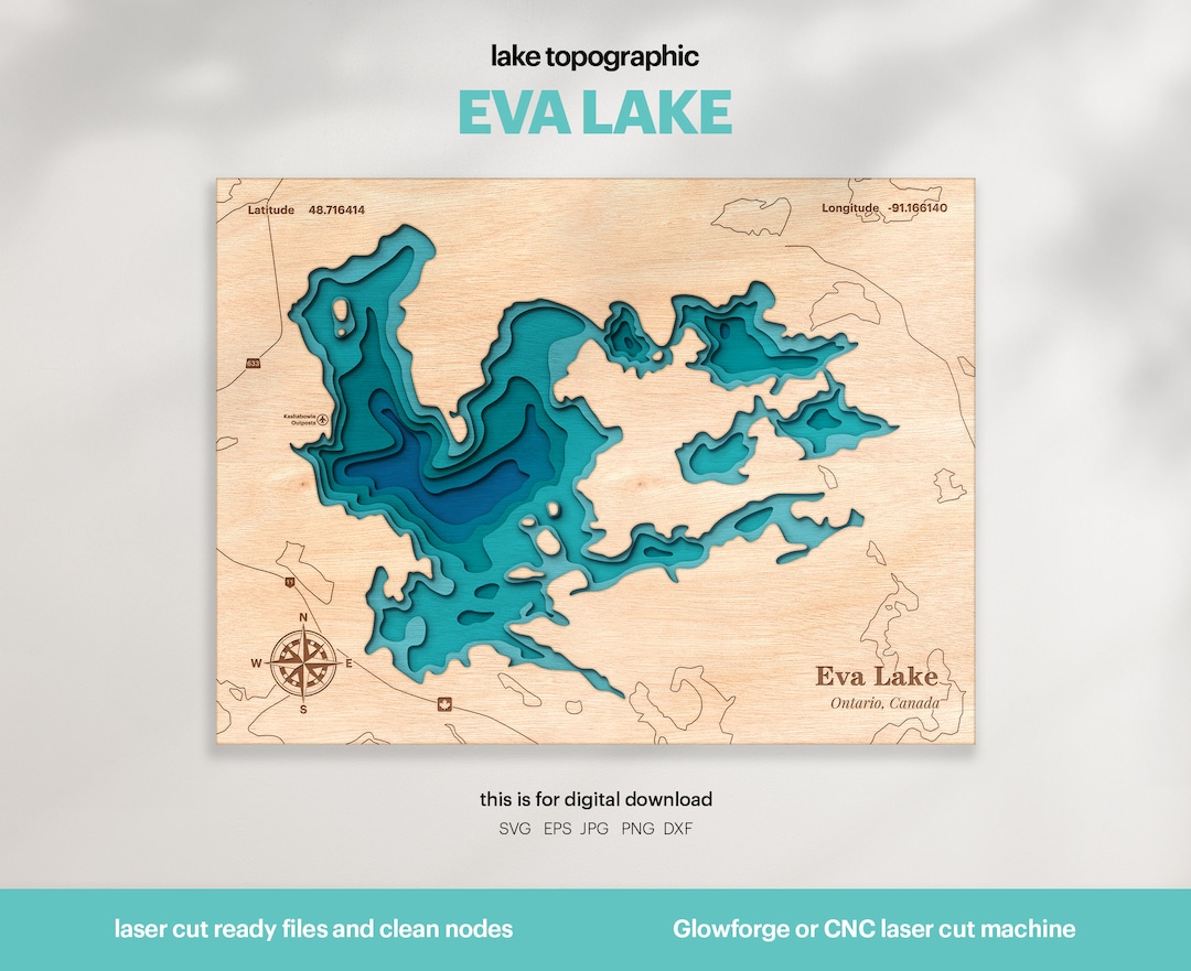 Lake House Decor, Eva Lake Map SVG, Wood Wall Decor Gift, Topographic ...
