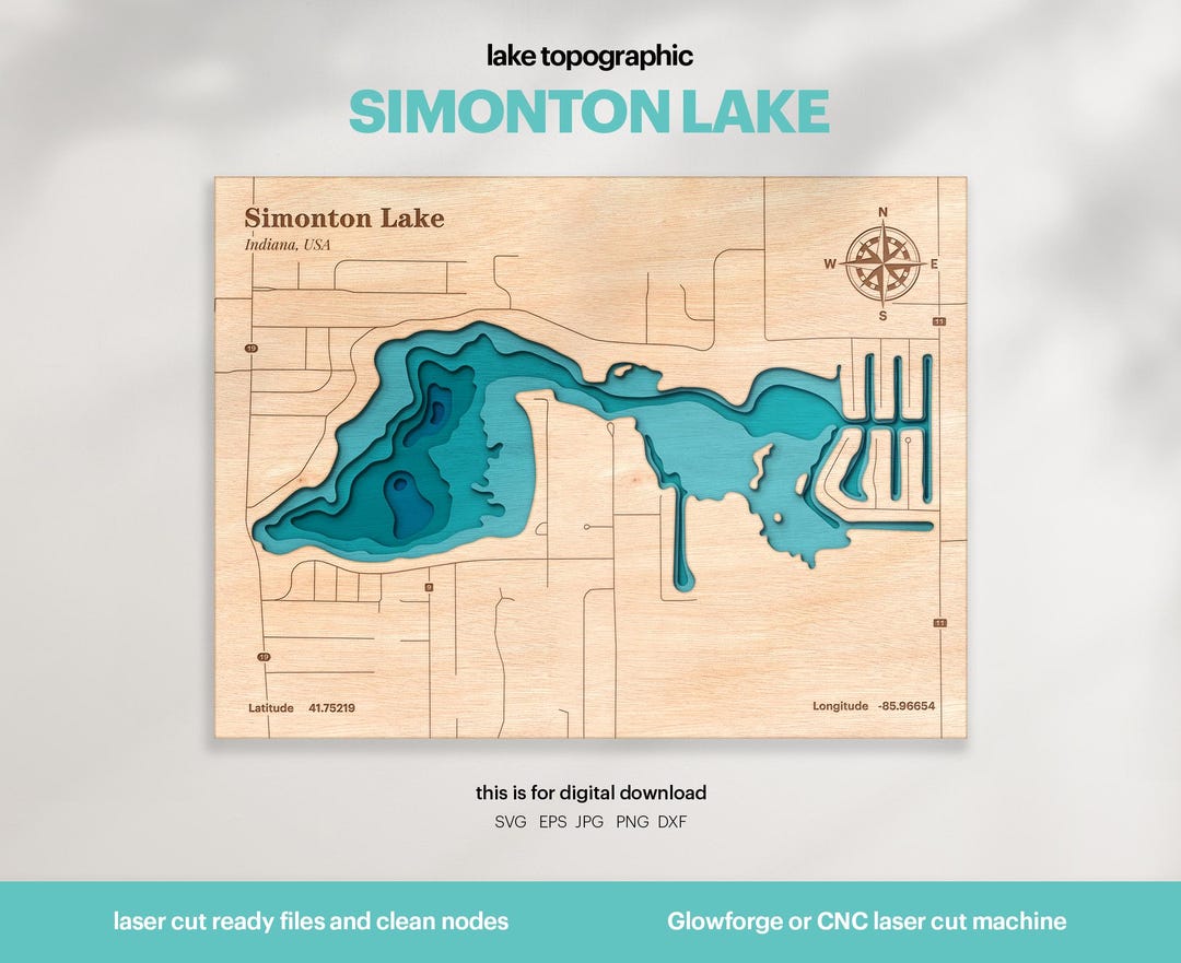 Lake House Decor, Simonton Lake Map SVG, Wood Wall Decor Gift ...