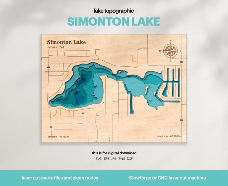 Simonton Lake Map SVG: 3D Topographic Laser Cut File (digital Download ...
