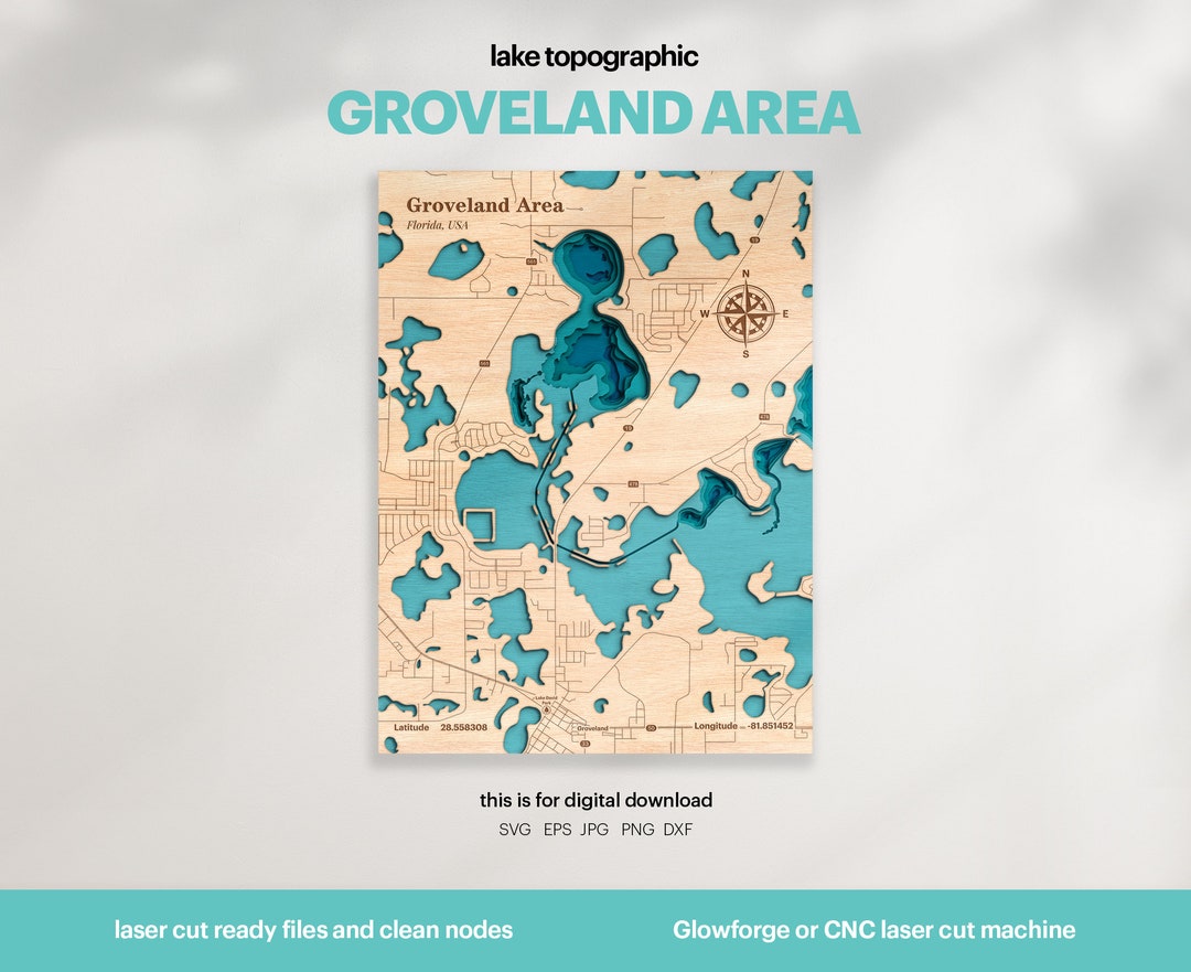 Lake House Decor, Groveland Map SVG, Wood Wall Decor Gift, Topographic ...