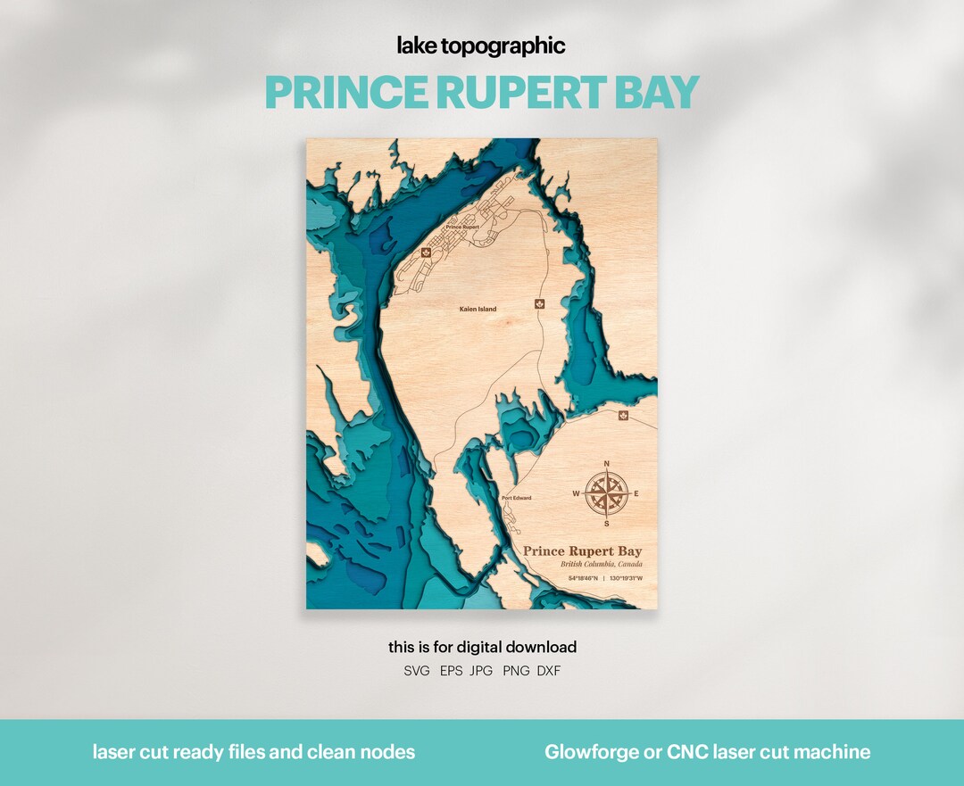 Lake House Decor, Prince Rupert Bay Map SVG, Wood Wall Decor Gift ...