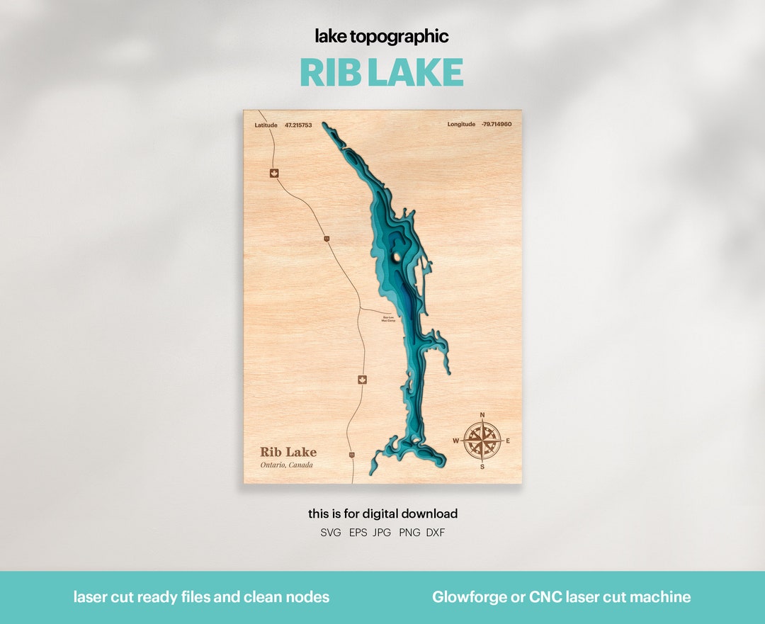 Lake House Decor, RIB Lake Map, Wood Wall Decor Gift, Topographic, 3D ...