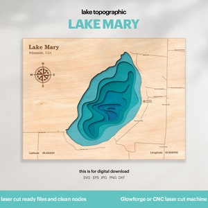 Lake House Decor, Lake Mary Wausaukee Map SVG, Wood Decor Gift ...