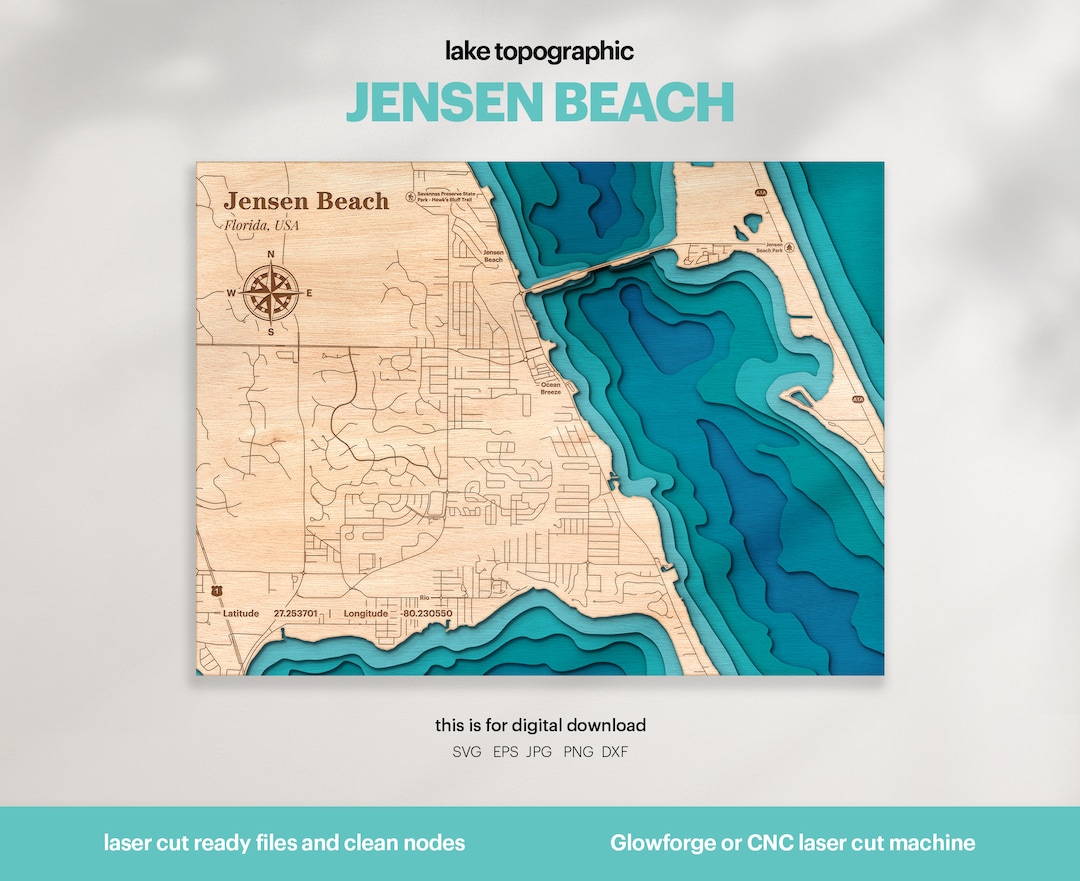 Lake House Decor, Jensen Beach Map SVG, Wood Wall Decor Gift ...