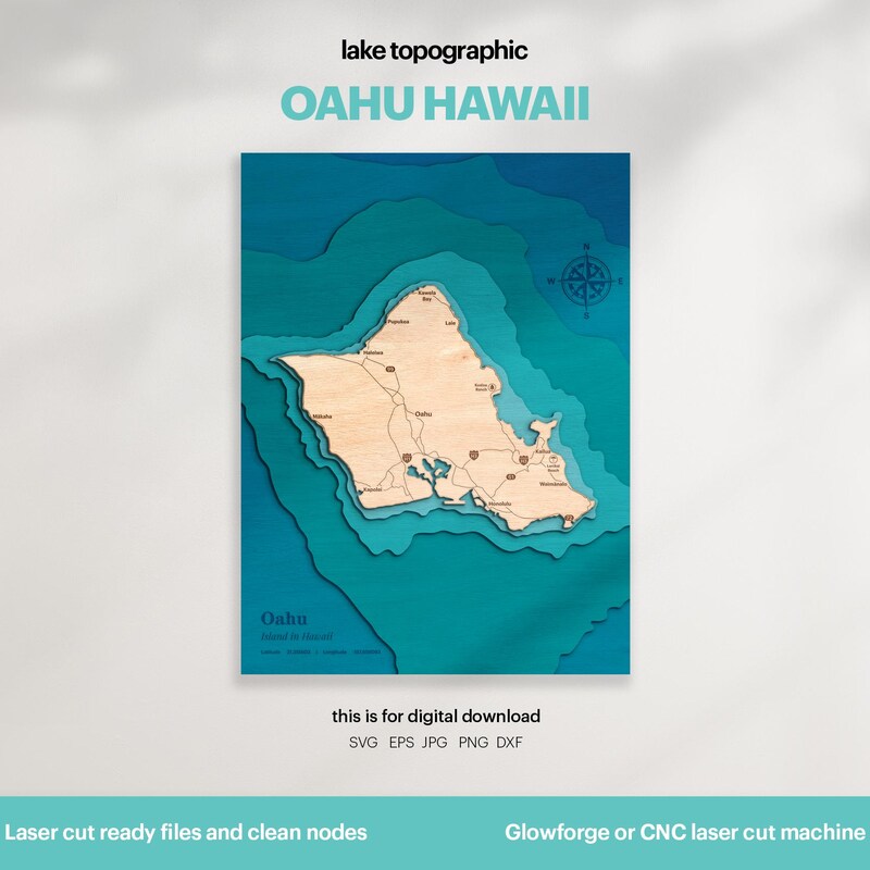 Map of Oahu - Etsy