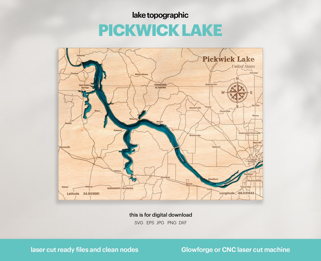 Pickwick Lake Topographic Map SVG: 3D Wood Wall Art (digital Download ...