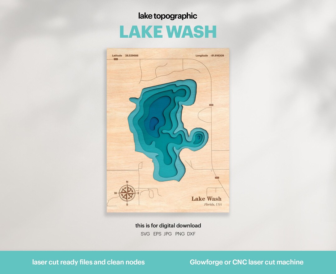 Lake House Decor, Wash Lake Map SVG, Wood Wall Decor Gift, Topographic ...