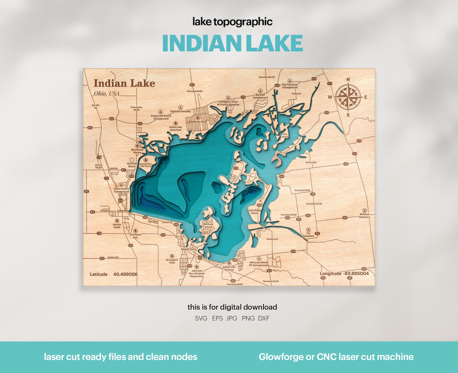 Indian Lake Map SVG: Topographic Laser Cut File (digital Download) - Etsy