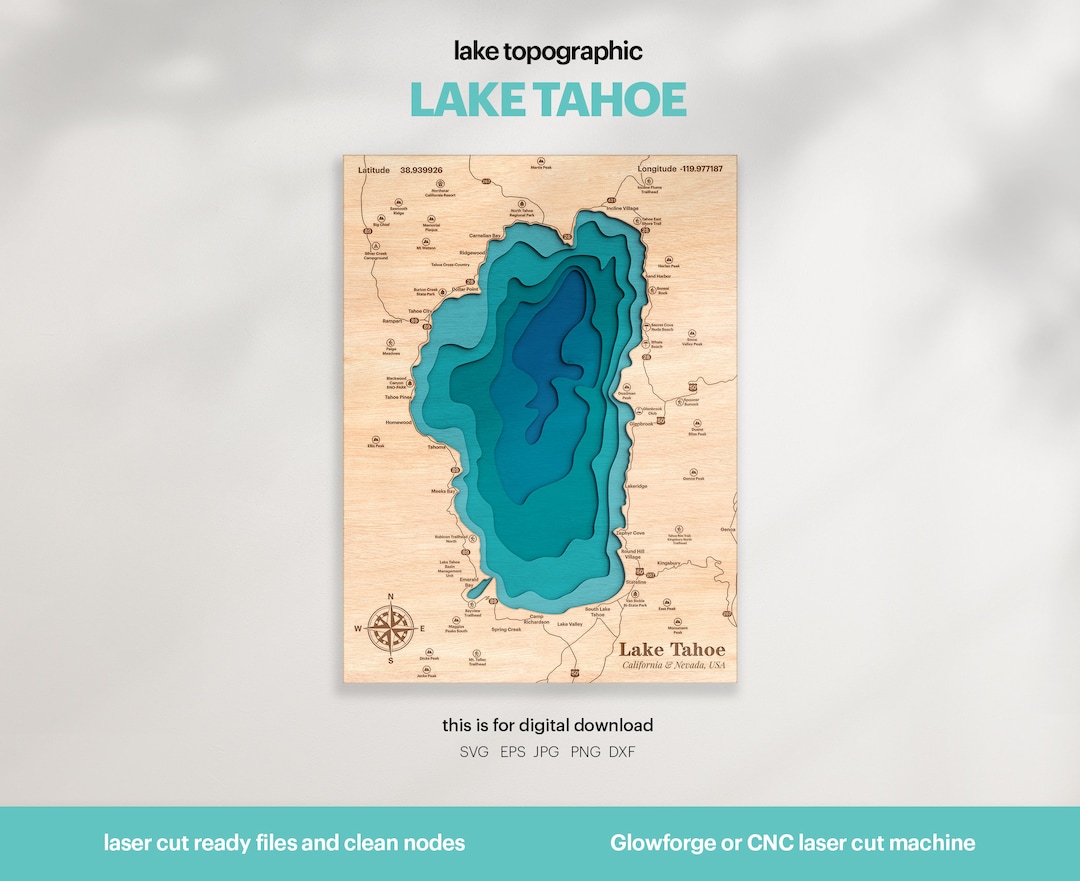 Lake Tahoe Map SVG: 3D Topographic Laser Cut File (digital Download) - Etsy