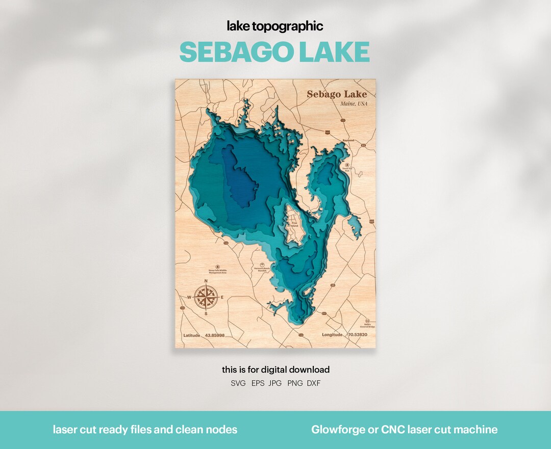 Lake House Decor, Sebago Lake Map SVG, Wood Wall Decor Gift ...
