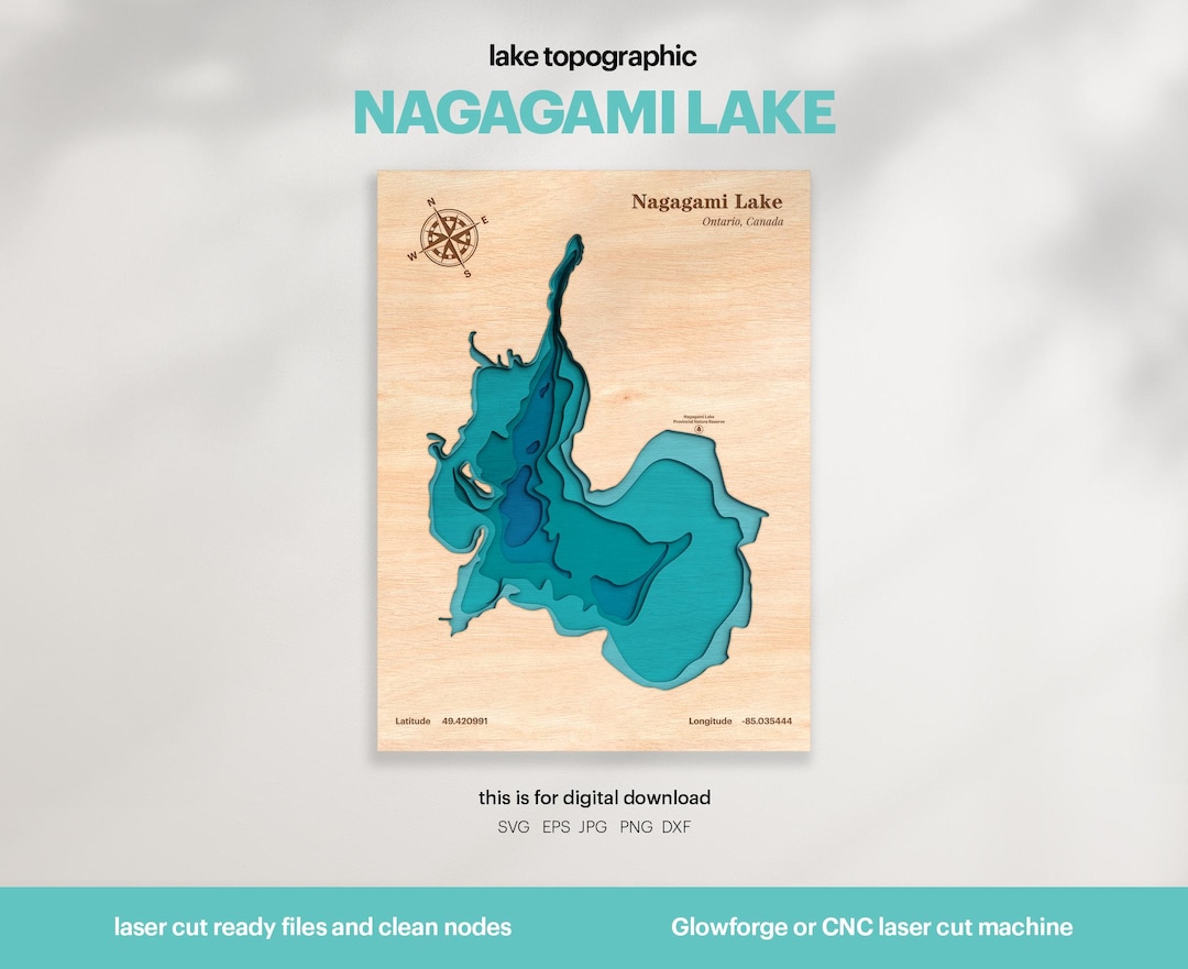Nagagami Lake Topographic Map: 3D Wood Wall Art (digital Download) - Etsy