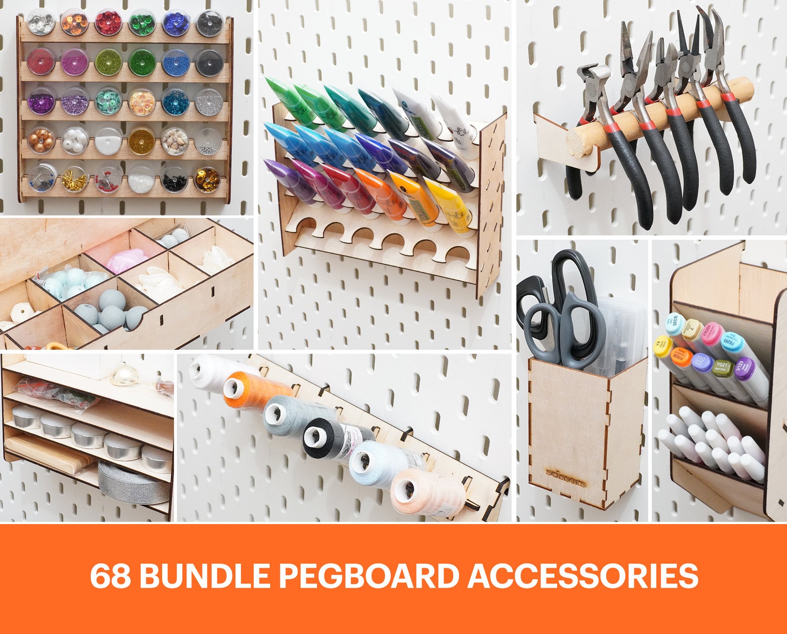 68 Pegboard Accessories Bundle,full Bundle Pegboard,wooden Pegboard ...