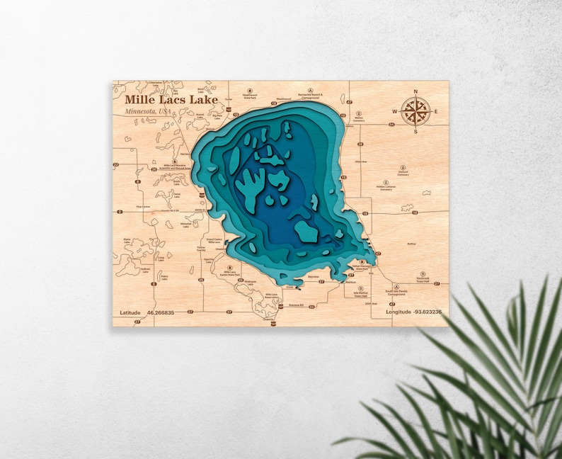 Mille Lacs Lake Topographic Map SVG: Lake House Decor (digital Download ...