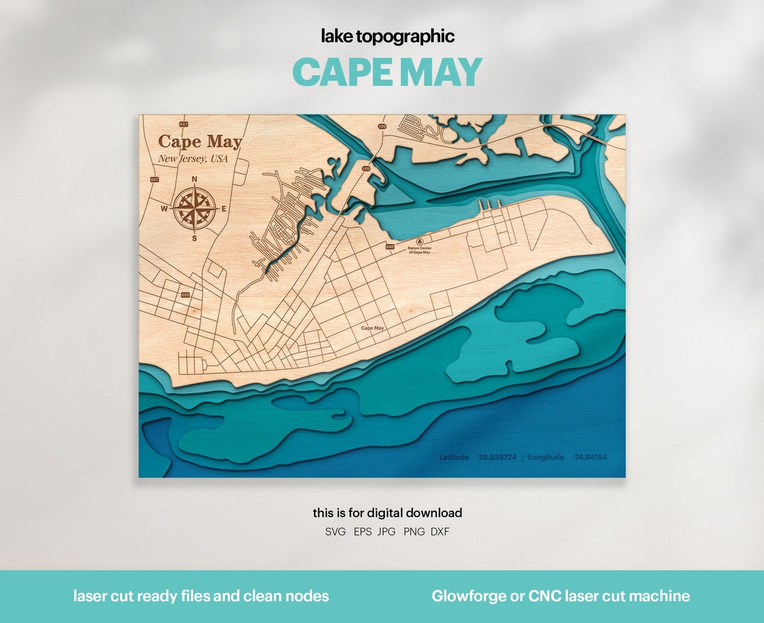 Lake House Decor, Cape May Map SVG, Map Art, Wood Wall Decor Gift ...