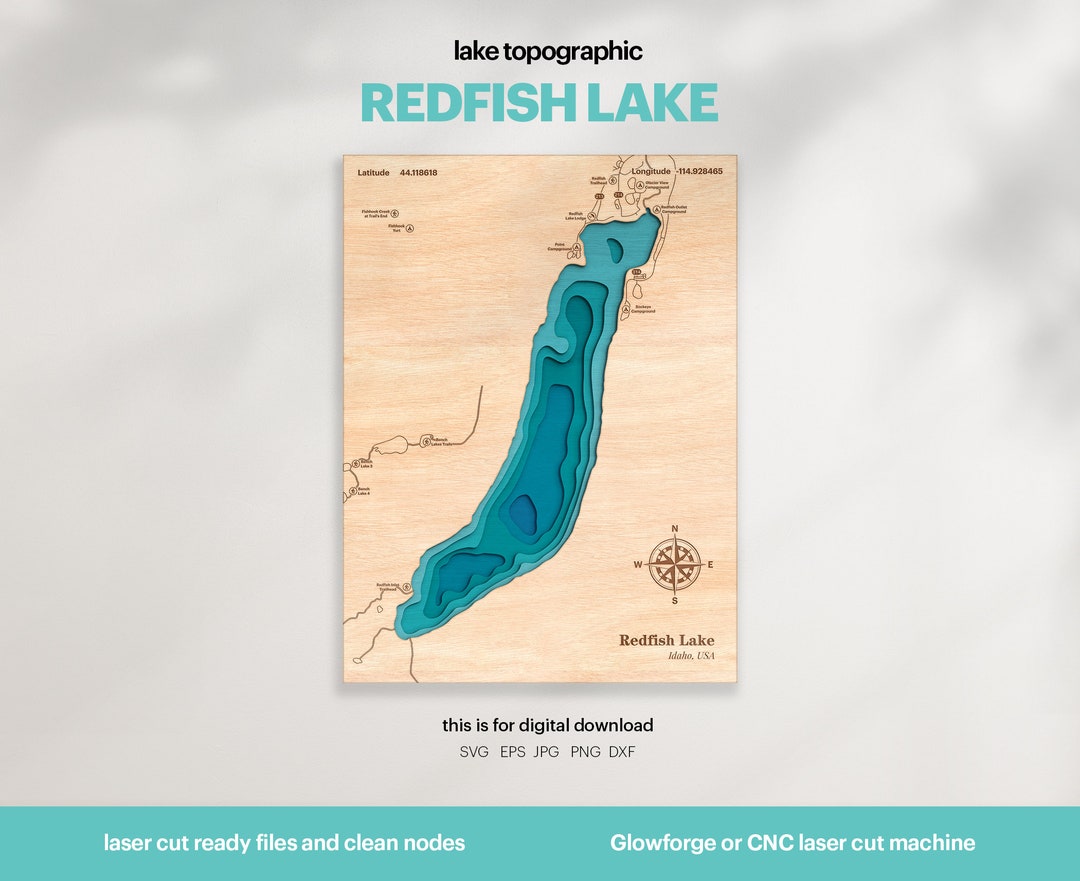 Lake House Decor, Redfish Lake Map SVG, Map Art, Wood Wall Decor ...