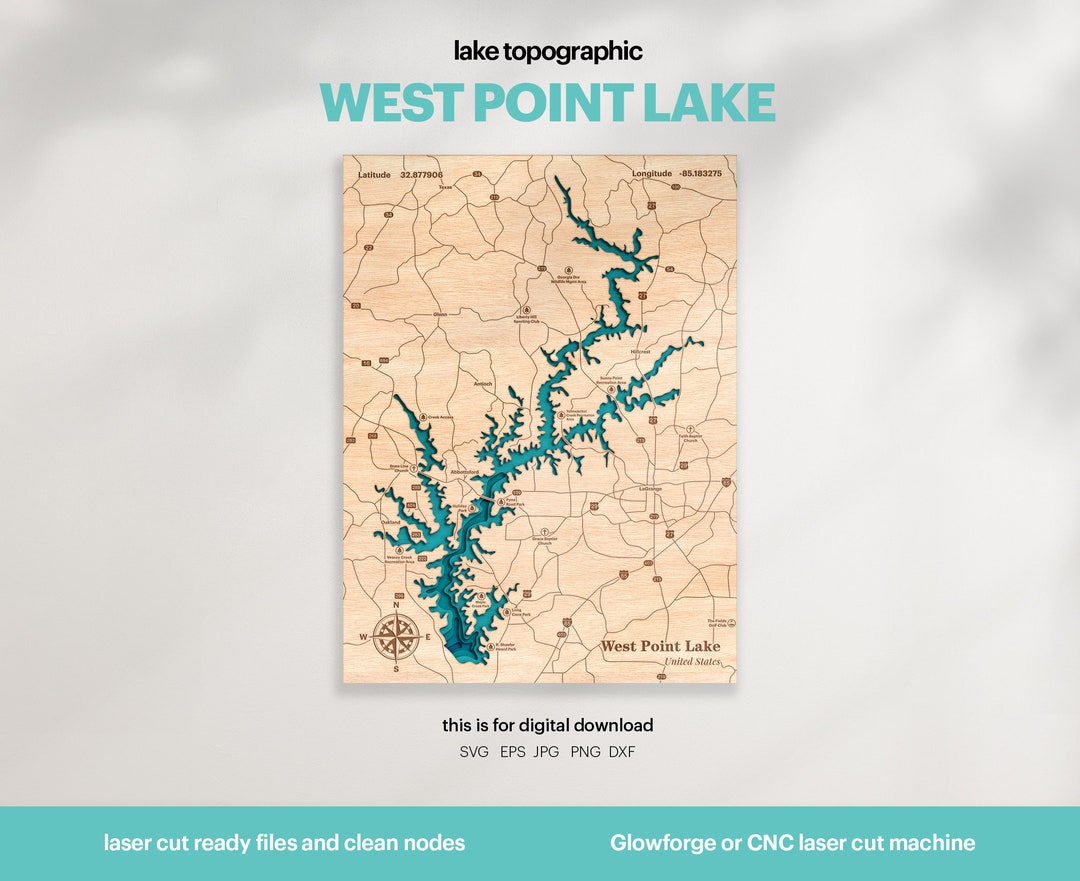 West Point Lake Topographic Map SVG: Laser Cut File (digital Download ...