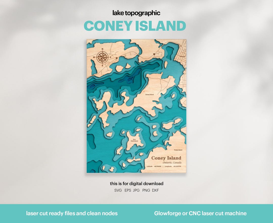 Lake House Decor, Coney Island Map SVG, Wood Wall Decor Gift ...