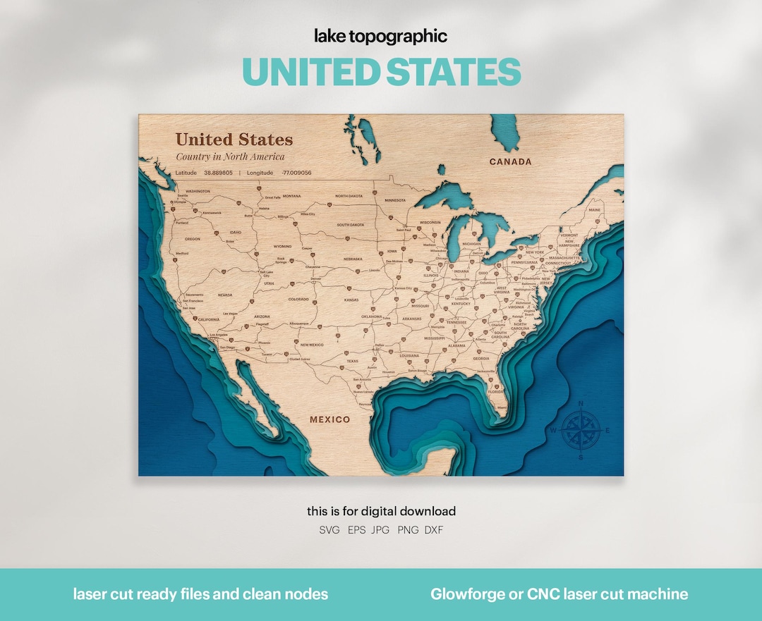United States Topographic Map SVG: 3D Wood Wall Art (digital Download ...