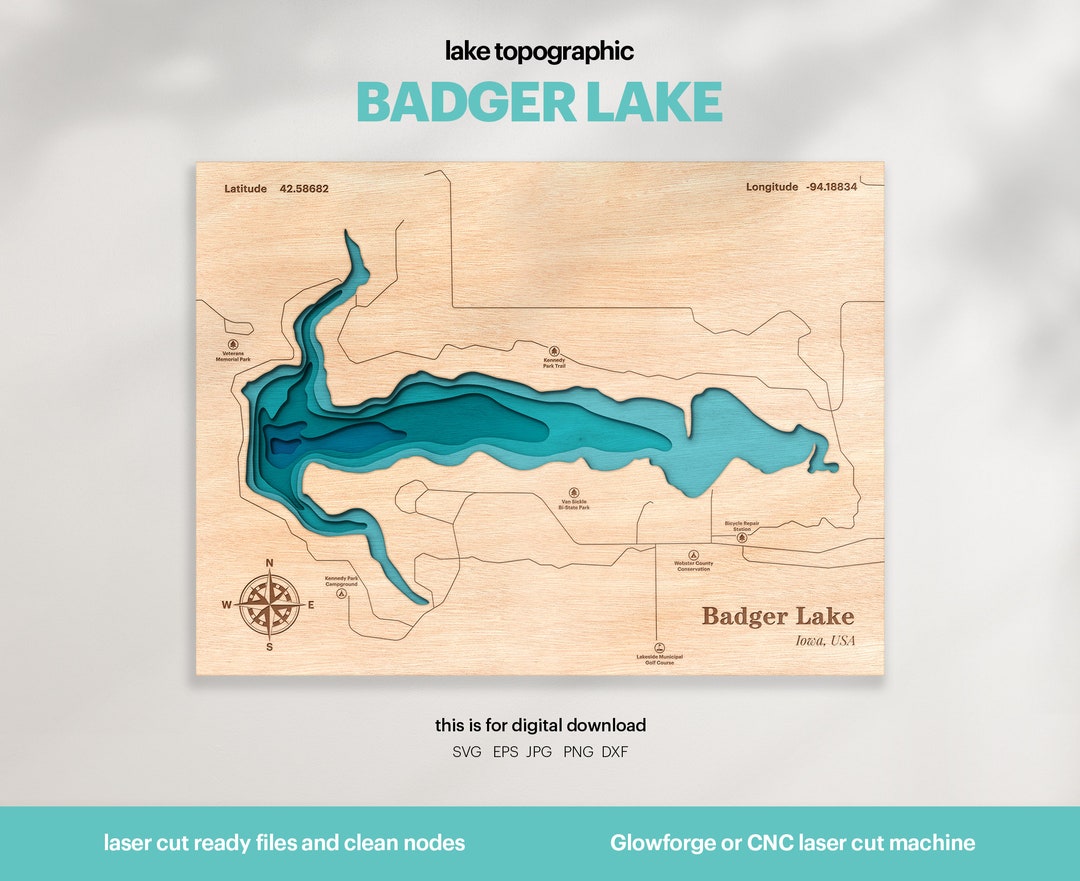 Badger Lake Topographic Map SVG: 3D Laser Cut File (digital Download ...