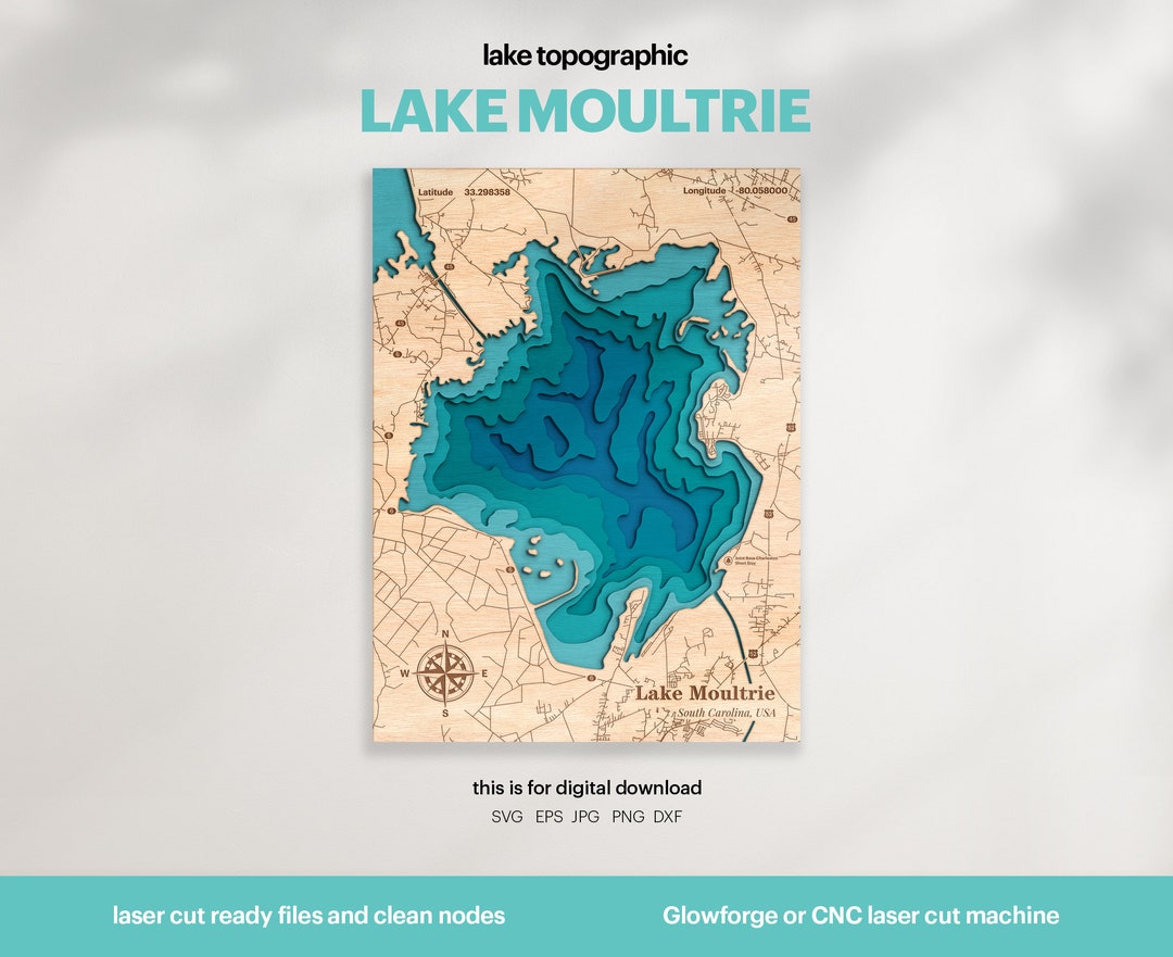 Lake House Decor, Moultrie Lake Map SVG, Wood Wall Decor Gift ...