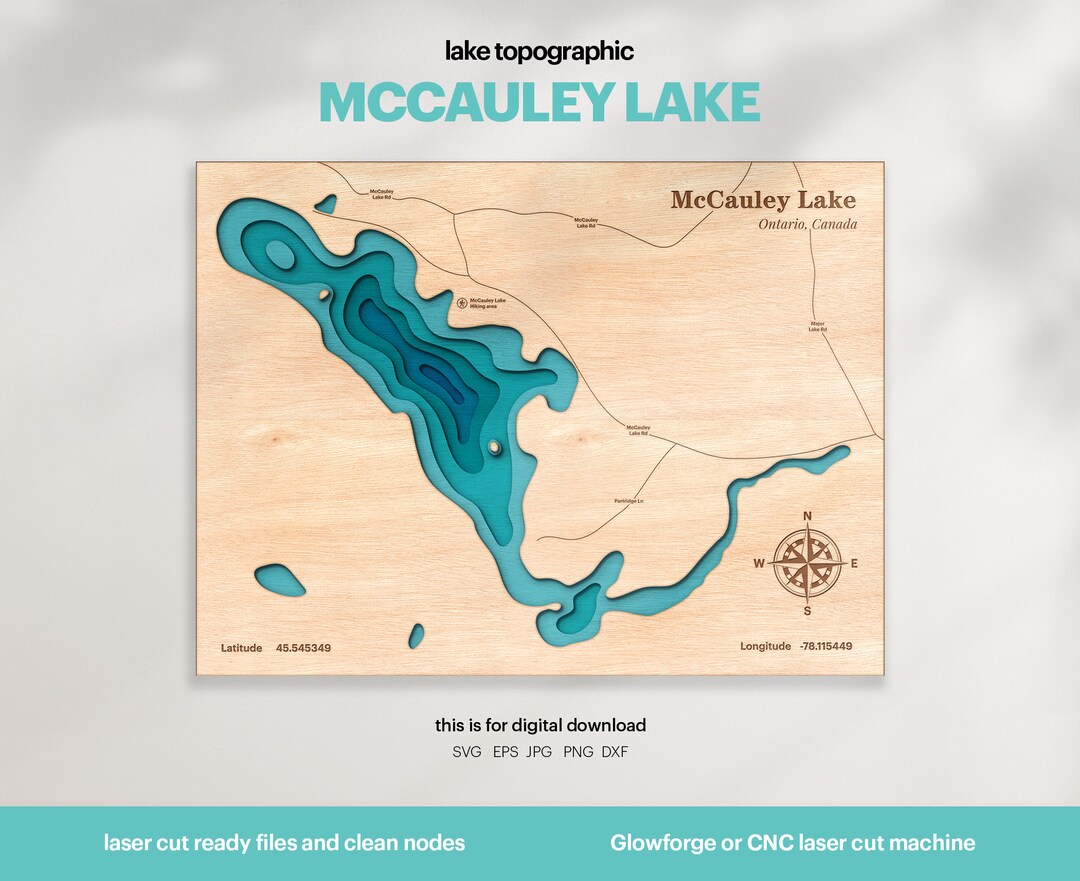 Lake House Decor, Mccauley Lake Map SVG, Wood Wall Decor Gift ...