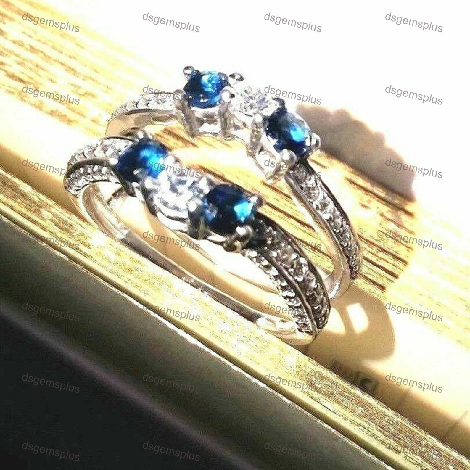 1.50 Ct Blue & White Simulated Diamond Guard Wrap 14K White - Etsy