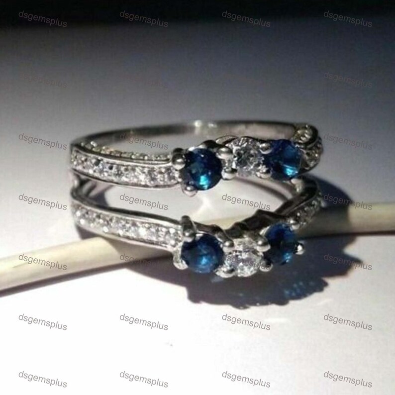 1.50 Ct Blue & White Simulated Diamond Guard Wrap 14K White - Etsy