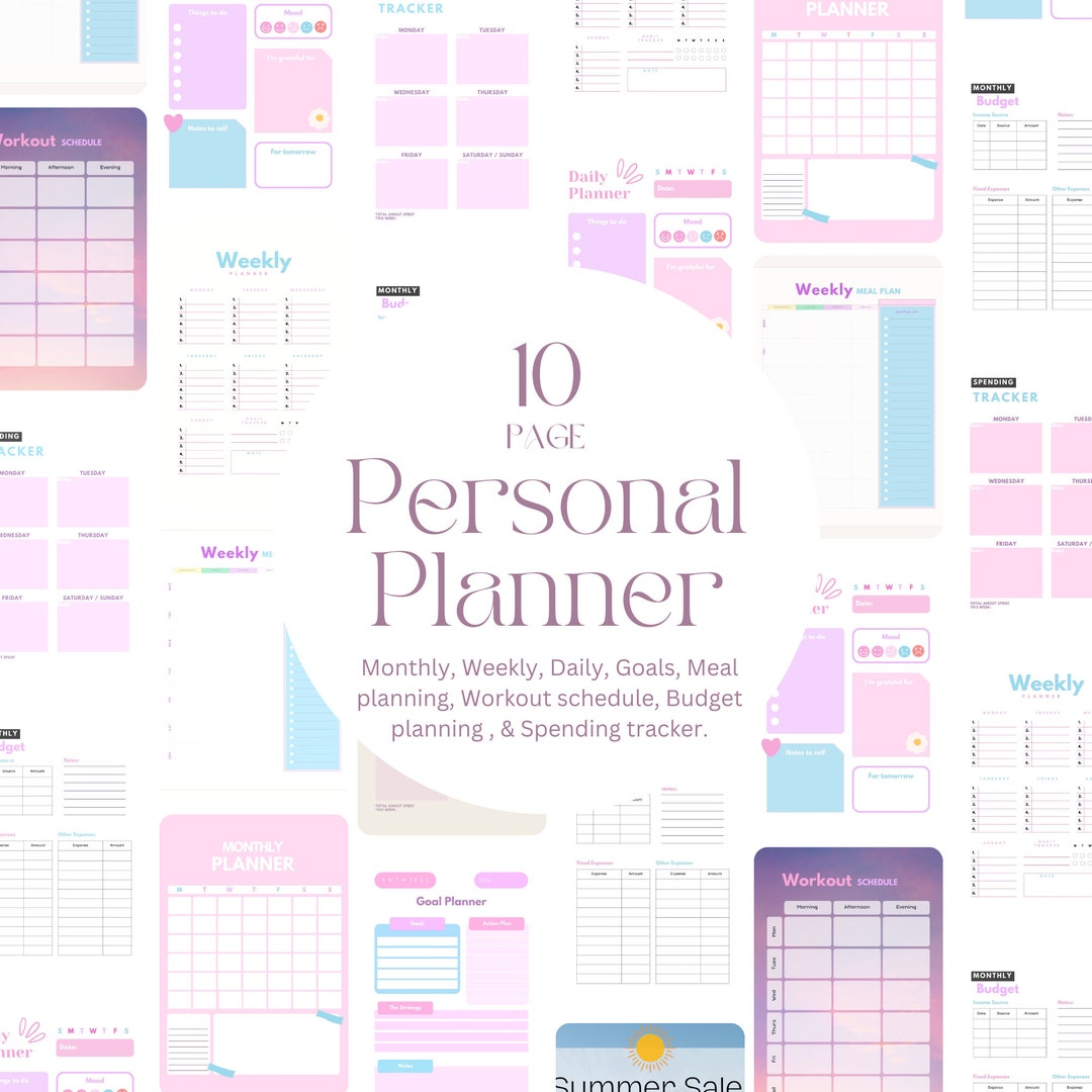 Printable Pink Purple Journal Planner Instant Download DIY Monthly Goal ...