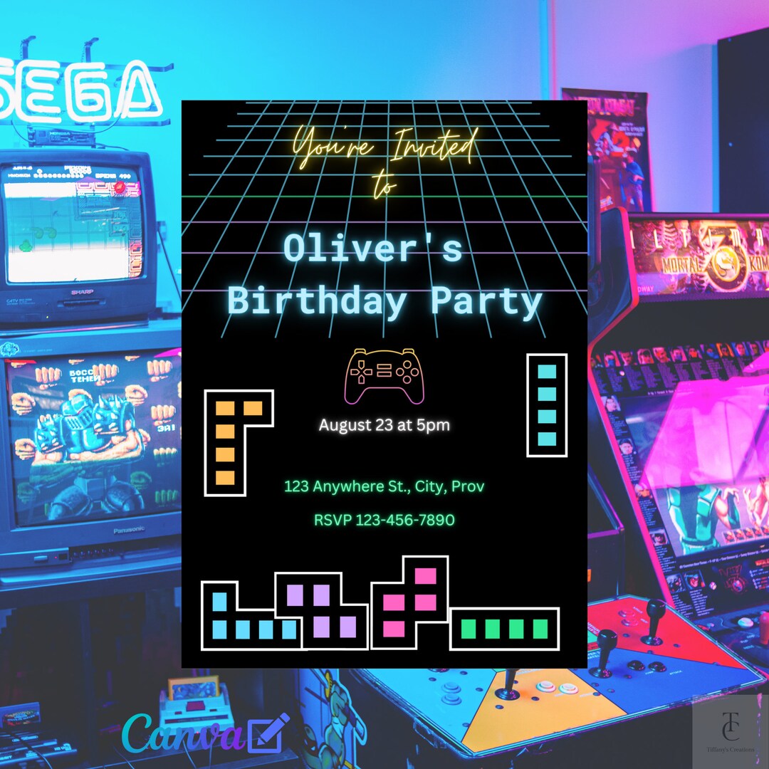 Tetris Birthday Invitation: Editable Gamer Party Invite (digital ...