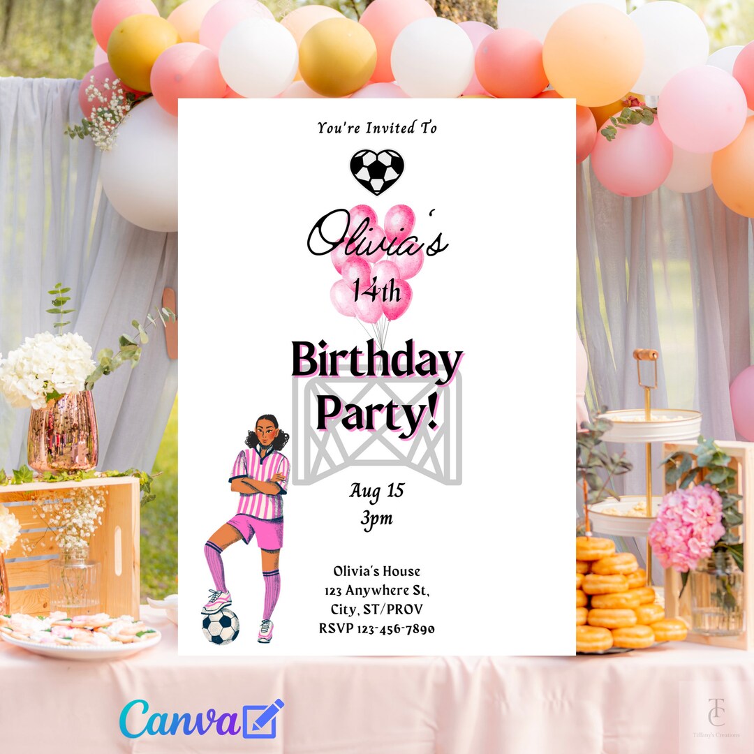 Girl's Soccer Birthday Party Instant Download Digital Invitation ...