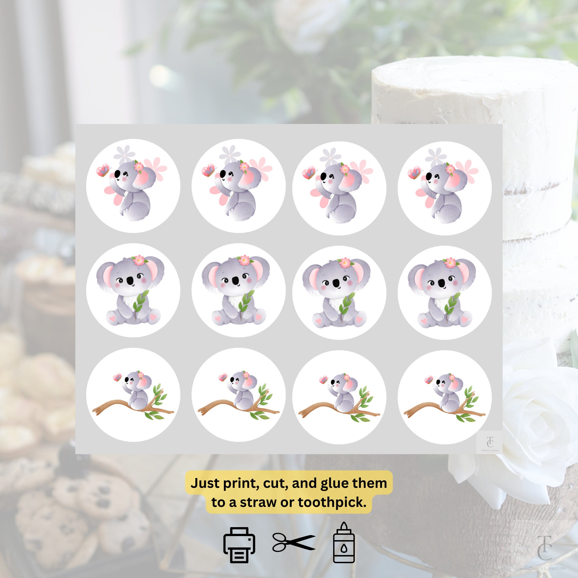 Cute Girl Koala Printable Cupcake Toppers Digital Download DIY Daughter ...