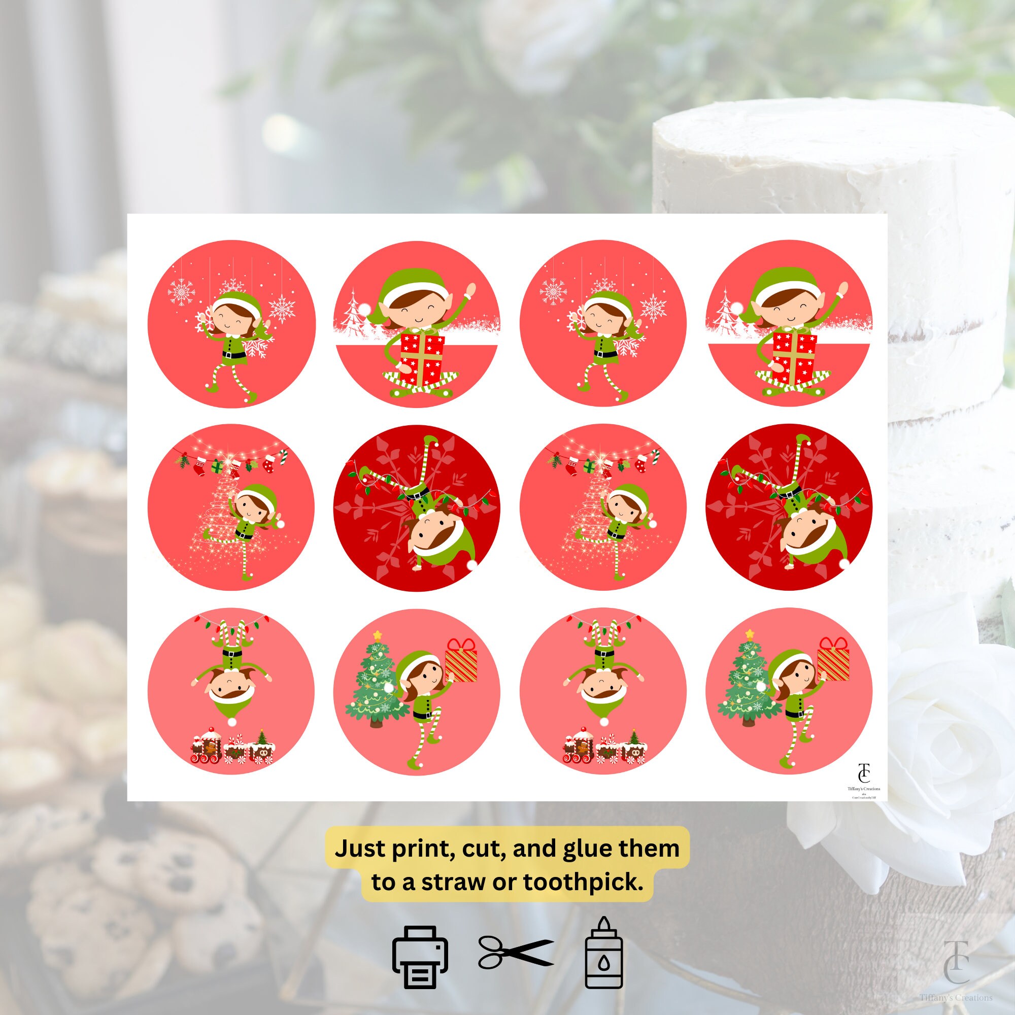 Cute Elf Girl Printable Cupcake Toppers Digital Download DIY Christmas ...