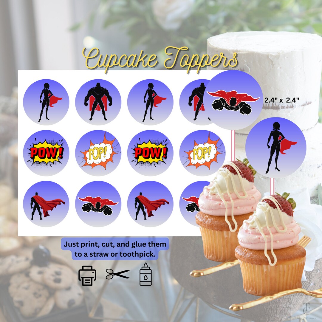 Super Hero Printable Cupcake Toppers Digital Download DIY Kid's ...
