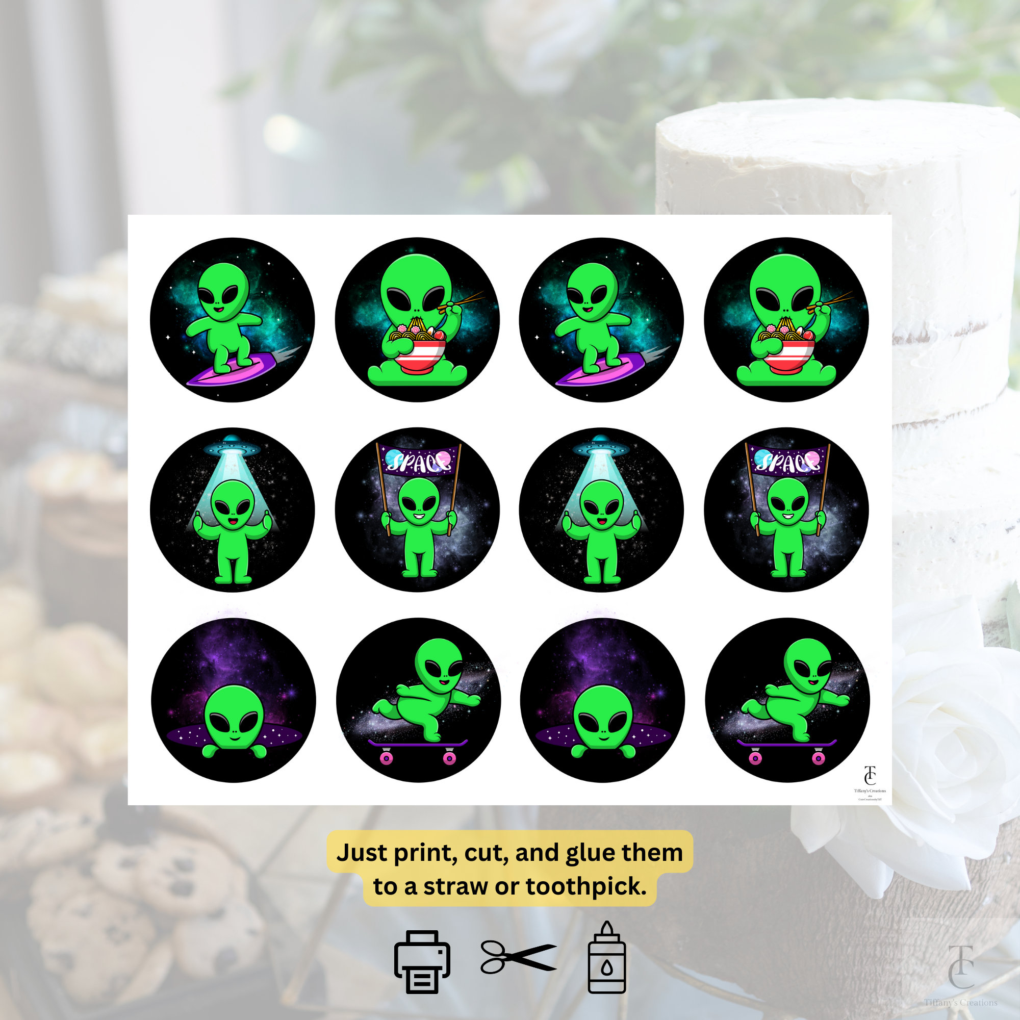 Alien UFO Printable Cupcake Toppers Digital Download| DIY| Crafting ...