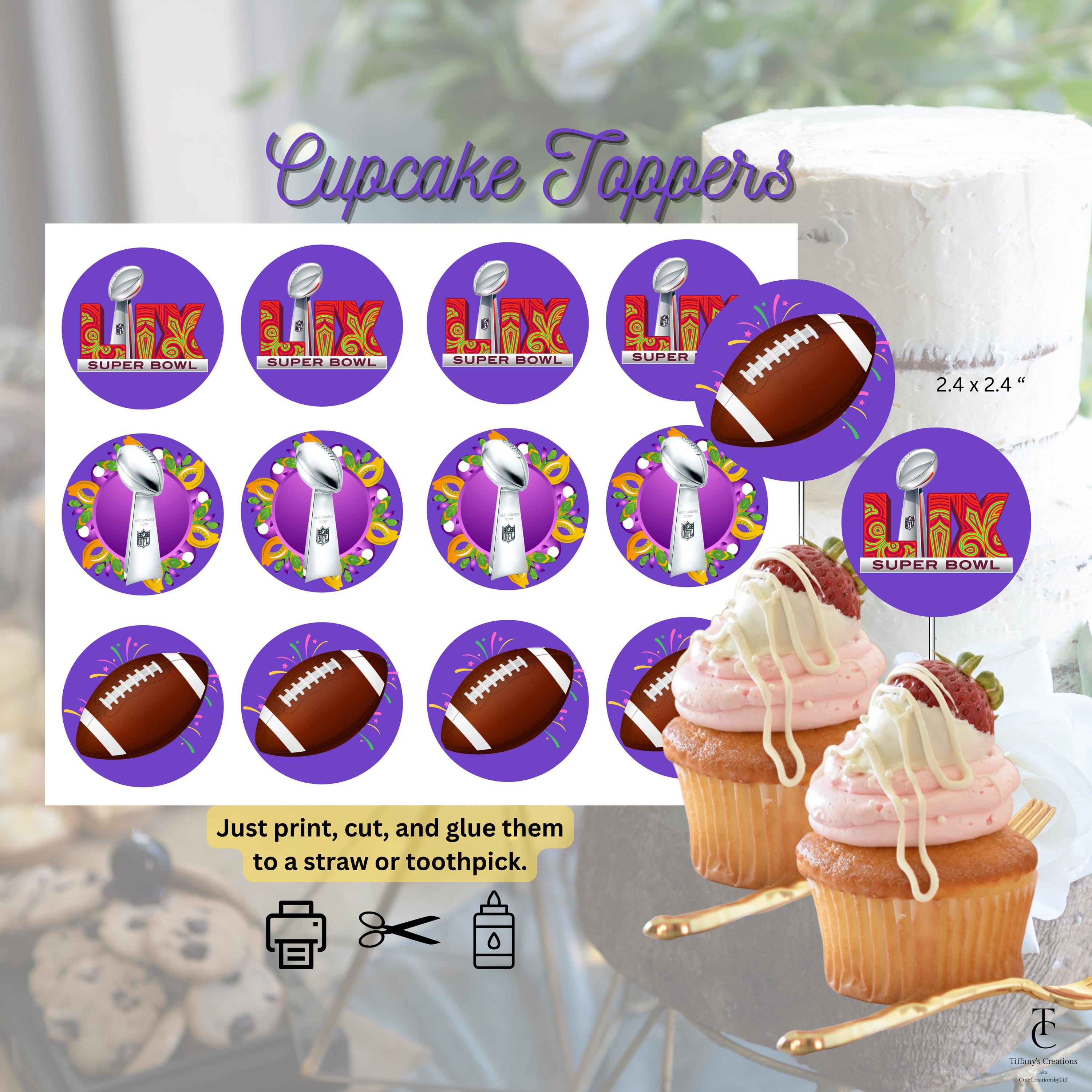 Super Bowl Cupcake Toppers Printable Cupcake Toppers Digital Instant ...