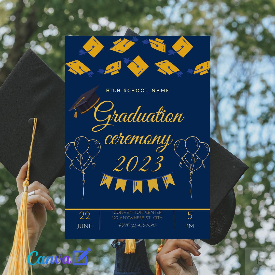 Highschool University College School Gold Blue Graduation - Etsy