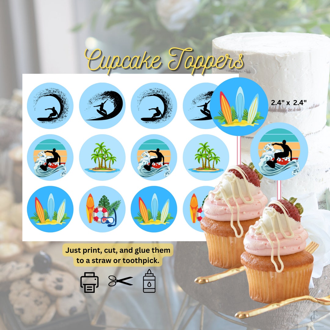 Surfing Party Printable Cupcake Toppers Digital Download| DIY| for ...
