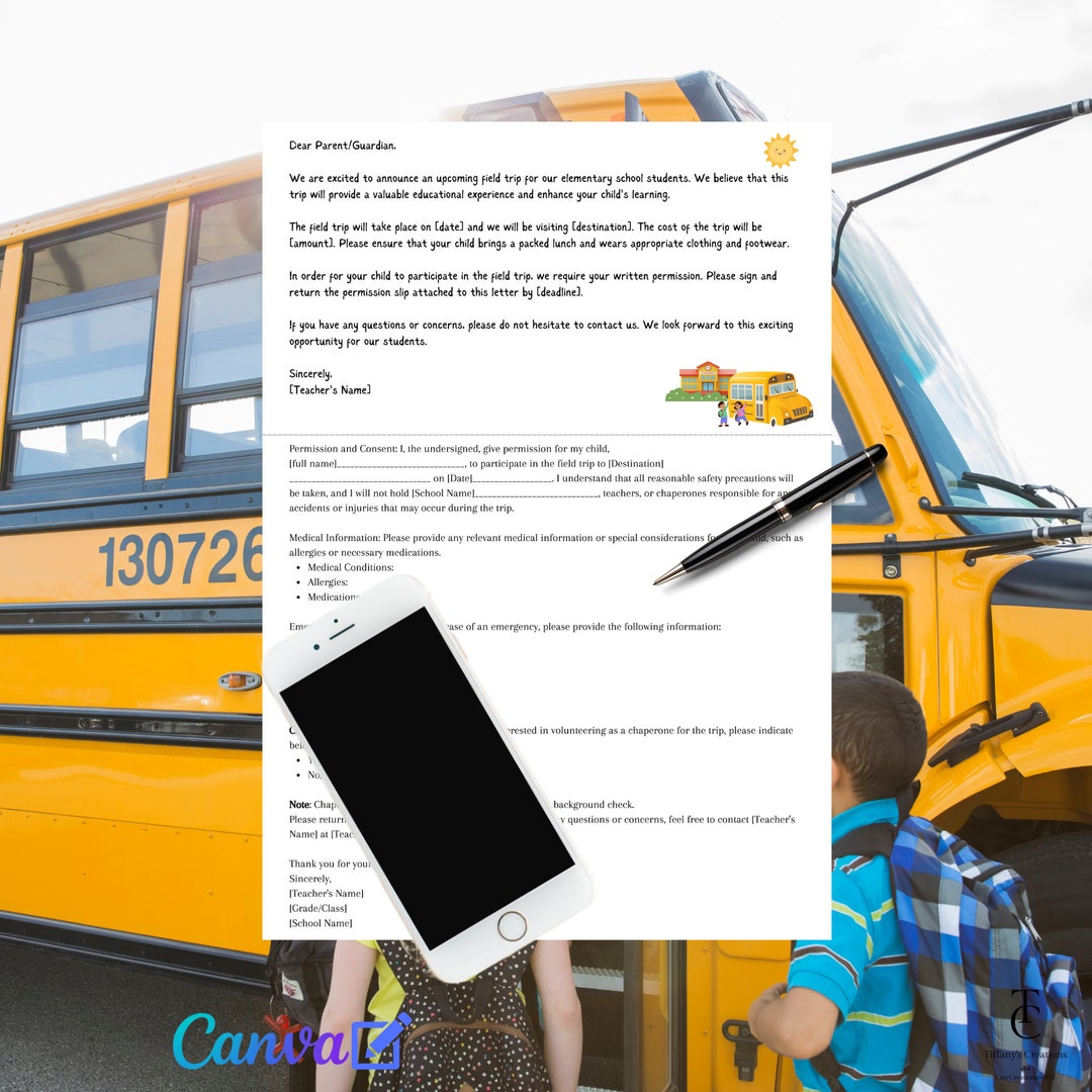 School Field Trip Permission Slip Editable W/ Canva Printable Easy to ...