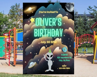 Ufo Alien Birthday Party Invitation Instant Download Outer - Etsy