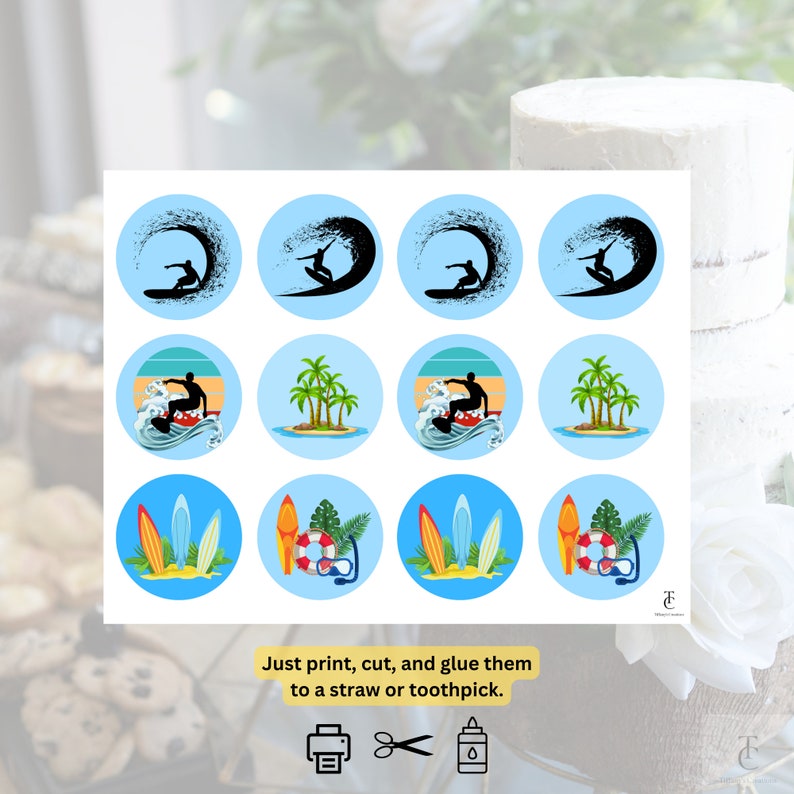Surfing Party Printable Cupcake Toppers Digital Download| DIY| for ...