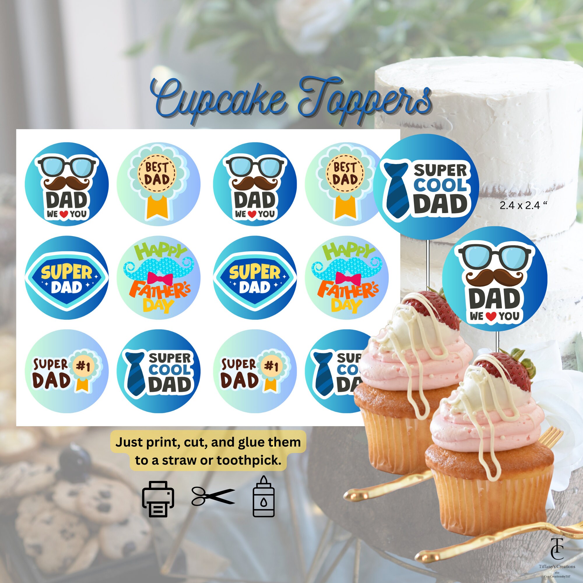 Father's Day Printable Cupcake Toppers Digital Download| DIY| 2" DIY ...