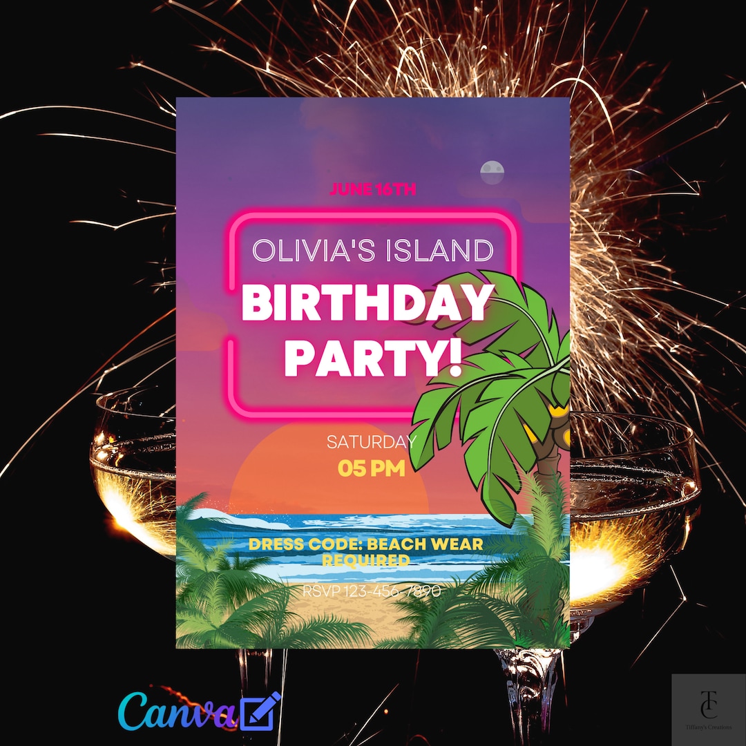 Tropical Island Birthday Party Instant Download Digital Invitation ...