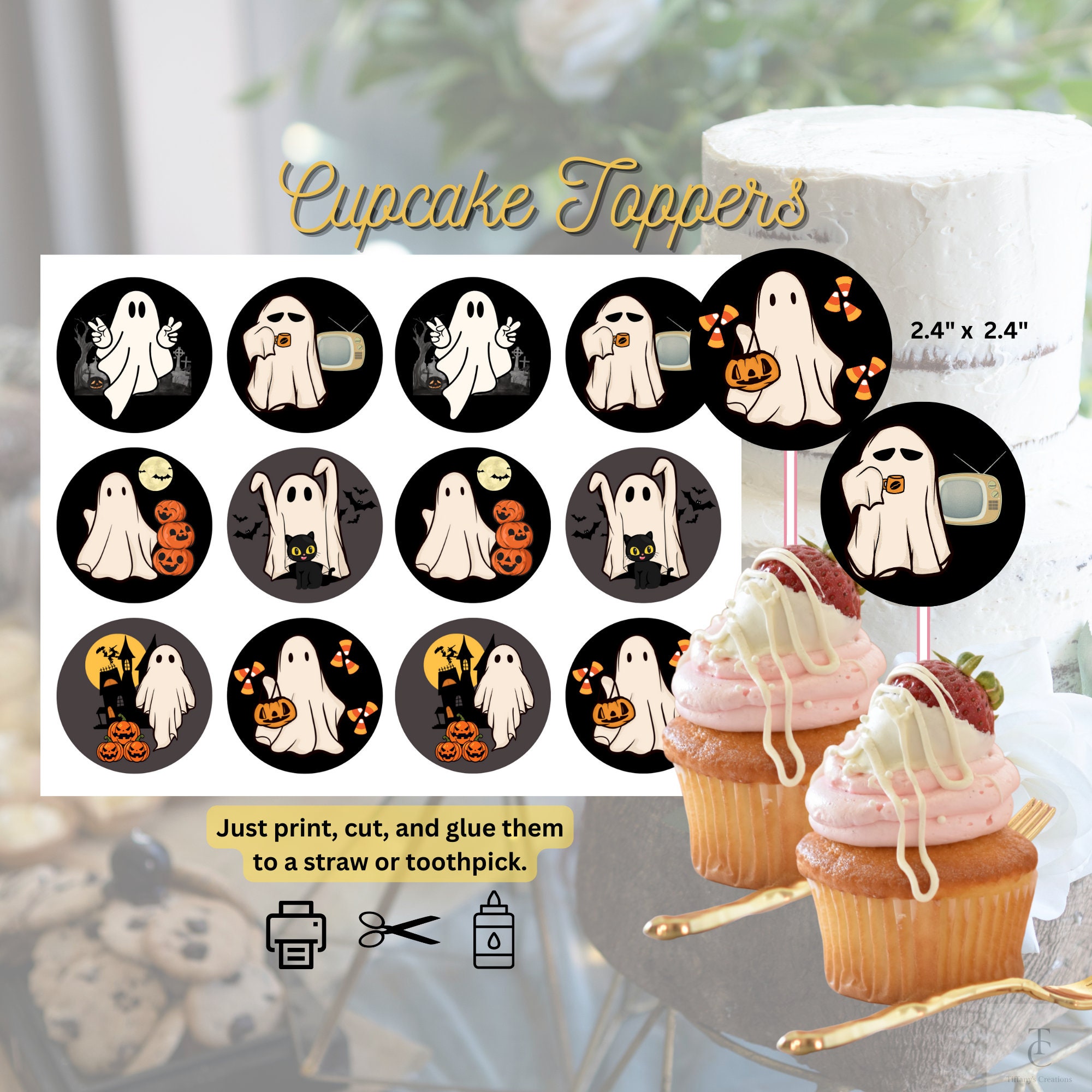 Ghost Printable Cupcake Toppers Digital Download DIY Crafting for ...