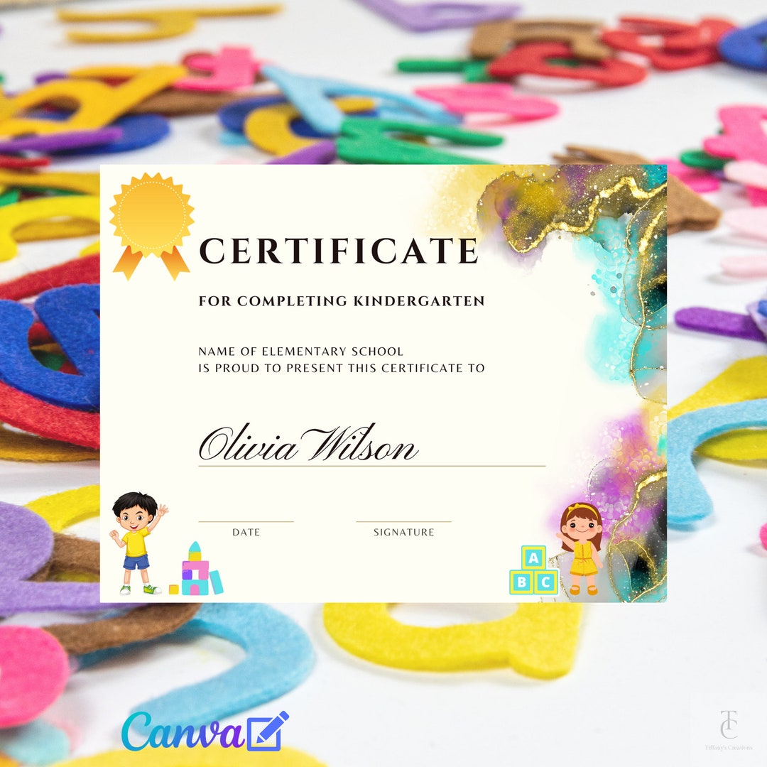 Kindergarten Certificate Instant Download Digital Editable W/ Canva ...
