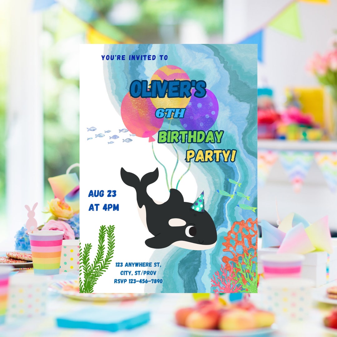 Killer Whale Orca Birthday Party Instant Download Digital Invitation ...
